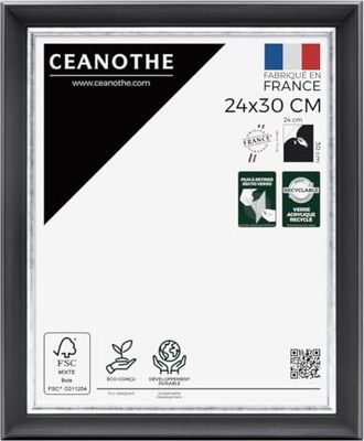 Ceanothe Cadre Photo 24x30 cm Noir Finition Argent Convient au A4 Style Baroque Elegant Noble Collection Pandore en Bois FSC Verre acrylique Incassable Fabriqu