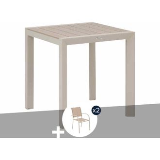 Hesperide Table de jardin carr&eacute;e alu Evasion 2 places effet bois Lin et argile + 2 fauteuils Piazza - Hesp&eacute;ride