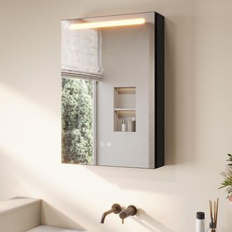 Sonni Spiegelschrank Bad mit Beleuchtung und Make-up Ablage, LED Spiegelschrank mit Steckdose, Touch-Schalter & 3 Lichtfarben, Dimmbar, Beschlagfrei 70x48.5