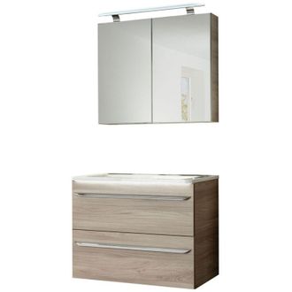 Fackelmann luxor Badm&ouml;bel Set 3-teilig 80 cm, Braun + LED-Spiegelschrank-90208145