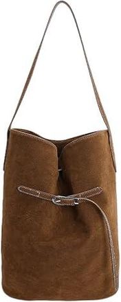 Generic Sac &agrave; bandouli&egrave;re en daim synth&eacute;tique avec boucle de ceinture - Grand sac seau pour femme, travail, shopping, voyage, marron, 350*270*140 mm