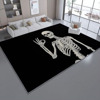 Generic Tapis Rond Salon 60 x 90 cm, Lavable Antid&eacute;rapant Tapis, Minimaliste Abstrait Corps Humain Squelette Imprim&eacute; Carpette pour la Chambre la Salle &agrave; Mange