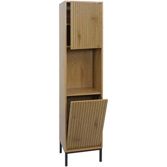 Hhg Armoire haute HHG-175, armoire de salle de bain, étagère de salle de bain, compartiments de rangement, panier à linge, MDF mélaminé 174 x 39 x 30 cm