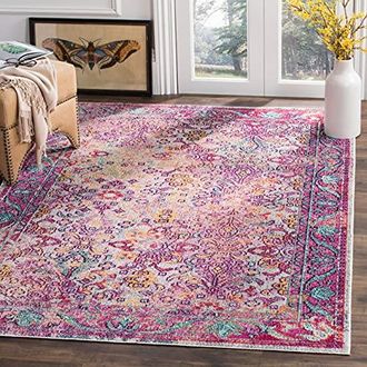 Safavieh Tapis Boho Pour Salon, Salle à manger, Chambre à coucher - Crystal Collection, Tapis à poil court, Bleu clair et fuchsia, 152 X 244 cm