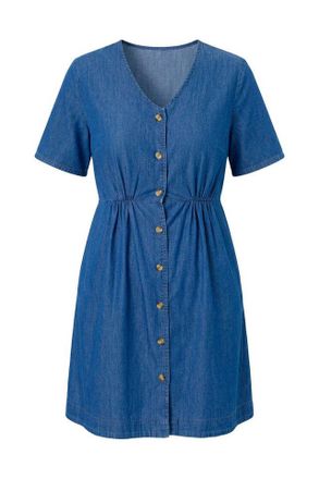 Ulla Popken Midikleid Jeanskleid A-Linie V-Ausschnitt Halbarm