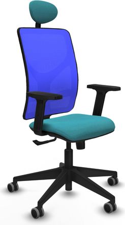 Piqueras y Crespo B&uuml;rostuhl, ideal f&uuml;r die Arbeit, mit 2D-Armlehnen, h&ouml;henverstellbare Lendenwirbelst&uuml;tze und festes Kopfteil, ausgestattet mit 3 Positionen, Blau/T&uuml;rki