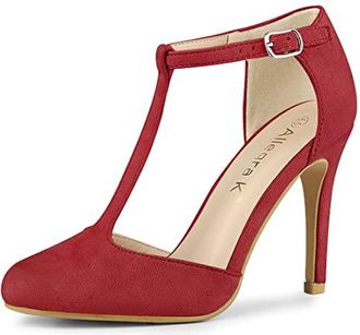 Allegra K Femmes Pointe Arrondie talo n Aiguille Sangle de Cheville en T Pompes Rouge 40