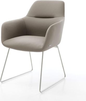 DELIFE Esszimmerstuhl Pejo-Flex Echt-Leder Schlamm Kufengestell Edelstahl Taschenfederkern, Esszimmerstühle