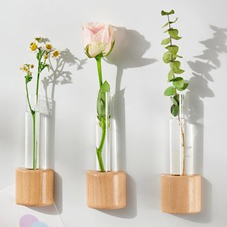 Generic Magnetische Pflanzenvermehrungsstation 3 Stück - Reagenzglas Vase mit Holzhalterung für Kühlschrank, Hydrokultur & Deko, 12.5 cm Glasröhren für Steckl