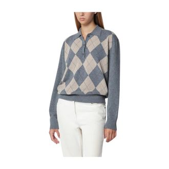 R&oacute;he Femme, Pulls, Gris, Taille: 34 FR Polo Argyle Moulin&eacute;