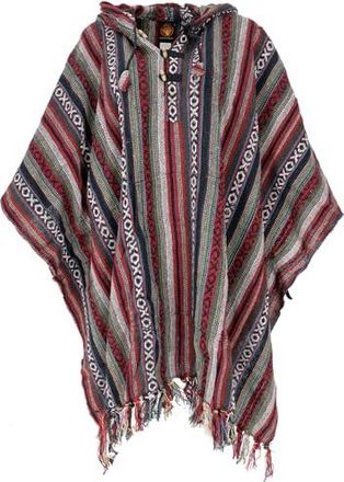 Guru Shop Poncho Hippie Chic, Ethnique, Poncho Ande, Homme/Femme, Bleu, Coton, Taille : Taille Unique, rouge/noir, taille unique
