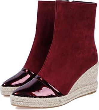 Generic Bottines patchwork pour femme - Bout pointu - Talons compens&eacute;s - Espadrilles - Chaussures dhiver chaudes, Rouge, 38.5 EU