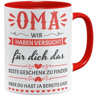 OM3 Geschenk f&uuml;r Oma Tasse mit Spruch Geschenkidee - Keramik Becher - 11oz 325ml - Beidseitig Bedruckt - Rot