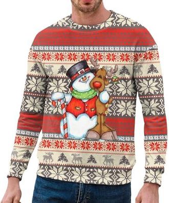 Generic Pull de Noël moche en coton pour homme - Sweat de Noël sans capuche - Pull de Noël Ugly avec impression 3D - Décontracté - Pull dhiver décontracté - P