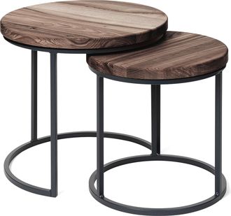 Lamofootwear Manufaktur Couchtisch rund 2er Set - Beistelltisch Holz - Wohnzimmertisch rund, Kaffeetisch, Sofatisch modern, Holztisch f&uuml;r Wohnzimmer, Schlafzimmer-