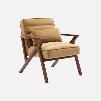 Sweeek Fauteuil scandinave Bois dhévéa et Velours Camel