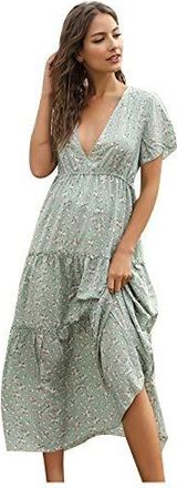 Generic Robes boh&egrave;me 2026 pour femmes, longues en polyester, longueur cheville, pour lext&eacute;rieur, Vert, M