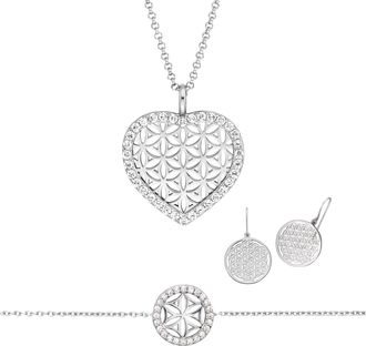 Engelsrufer Schmuckset Damen - Kette, Armband & Ohrringe Lebensblume - 925 Sterling Silber rhodiniert mit Zirkonia - Symbol für Harmonie & Ausgeglichenheit