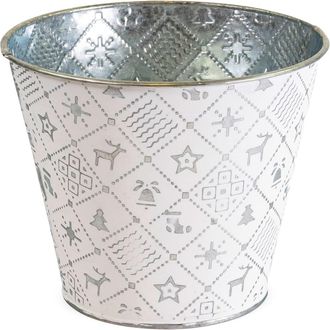 Matches 21 Runder Pflanztopf Winterdeko, Pflanzk&uuml;bel in &Oslash; 10 x 9 cm, Silber - Metall Pflanzschale als Weihnachtsdeko - Dekorative Blumenschale f&uuml;r Zimmerpflanzen