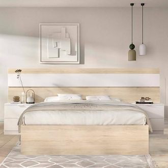 Dmora Doppelbett Cornaccio, Struktur des Container-Betts, Sommier mit Verkleidung, Matratzenhalterstruktur, 248x195 h96 cm, Eiche und Weiß