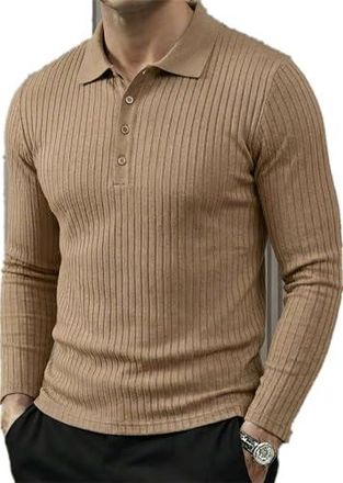 Generic Polo &agrave; manches longues pour homme - Coupe ajust&eacute;e - Chemises dentra&icirc;nement tendance et d&eacute;contract&eacute;es, kaki, 3XL