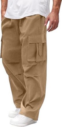 Generic Pantalon cargo pour homme, coupe d&eacute;contract&eacute;e, pantalon de travail avec plusieurs poches, taille &eacute;lastique, pantalon cargo de couleur unie, pantalon d