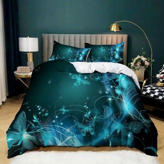 Generic Housse de Couette Tourbillon Papillon 180 x 200 cm, Bleu Microfibre Parure de Lit avec 2 Taies doreiller pour 2 Personnes Décoration de Chambre - Hous