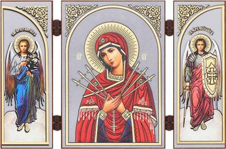 NKlaus Gottesmutter der Sieben Pfeile - Ikone Triptychon Christlich Reise Altar 16855