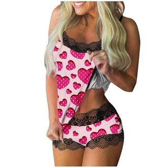 Generic Ensemble de pyjama avec short en dentelle imprim&eacute;e pour la Saint-Valentin 2026, rose, XXL