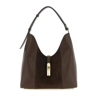 Furla Elegante Umh&auml;ngetasche aus Leder und Wildleder mit Statement-Verschluss - - Bags - Damen - Braun - ONE SIZE