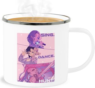 Shirtracer Emaille Becher Blechbecher - Anime - Sing. Dance. Hunt. - Kost&uuml;m K-Pop Merch - 300 ml - Wei&szlig; Silber - tasse kpop geschenk k pop hunters hunter d&auml;mon j
