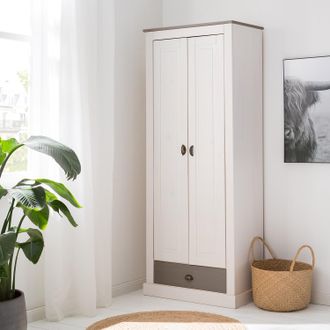 Maison Belfort home24 Garderobenschrank 75 x 185 x 45cm Weiß/Kiefer Weiß/Kiefer Grau