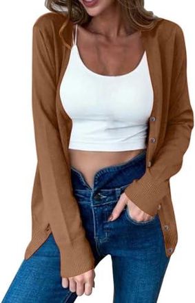 Generic Cardigan fin pour femme, manches longues, basique, polyvalent, cardigan &agrave; boutons, d&eacute;contract&eacute;, v&ecirc;tements dext&eacute;rieur minces, confortables et doux, car