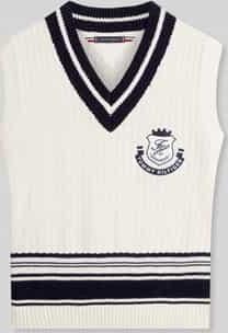 Tommy Hilfiger Strickpullunder mit Wappen Logo Stitching aus reiner Baumwolle