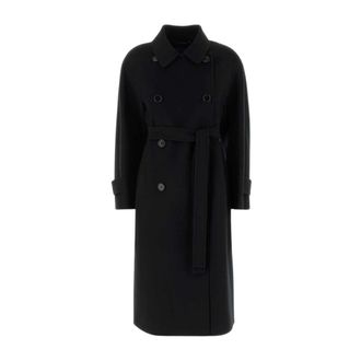 Max Mara Manteau Ceintur&eacute; Double Boutonnage en Laine S - Femme - Manteaux - Noir - Taille: 38 FR