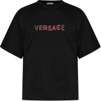 Versace Homme, Tops, Noir, Taille: L T-shirt Regular en jersey de coton avec logo brod&eacute;