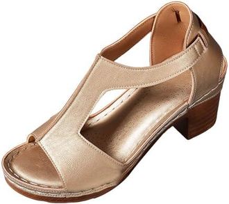 Generic Sandales &agrave; talon &eacute;pais pour femme 2026, sandales orthop&eacute;diques &agrave; bout ouvert avec bride en T et bride arri&egrave;re &agrave; enfiler - Soutien de la vo&ucirc;te plantair