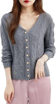 Generic Y2k Cardigan dhiver en laine m&eacute;rinos pour femme avec col en V et tricot doux, Gris, XS