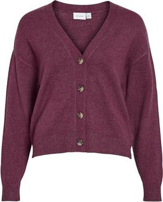 Vila Vila Neck Knit Viril Noos Cardigan en Tricot à col en V, Aubergine, XXL Femme