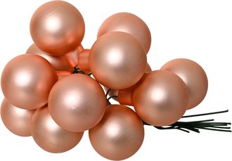 Kaemingk Weihnachtskugeln am Draht Glas 2,5cm x 12 Stück Spiegelbeeren Matt - kleine Dekokugeln - Christbaumschmuck & Weihnachtsdeko - Pfirsich Perle