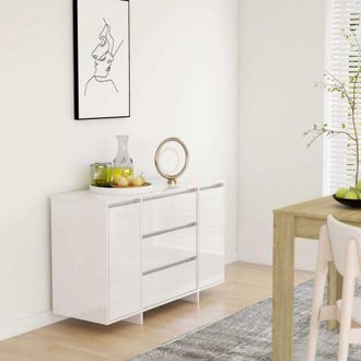 vidaXL Buffet et 3 tiroirs Blanc brillant 120x41x75 cm Bois ing&eacute;nierie Vidaxl