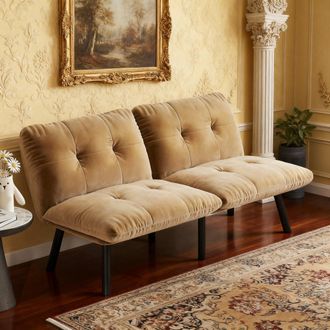 Generic Klappbares Sofa-Bett 2-Sitzer Schwarz - Futon-Couch mit Schlaffunktion, platzsparendes Gästebett, modernes Design (Brown + Foam + Iron + Metal + Velve