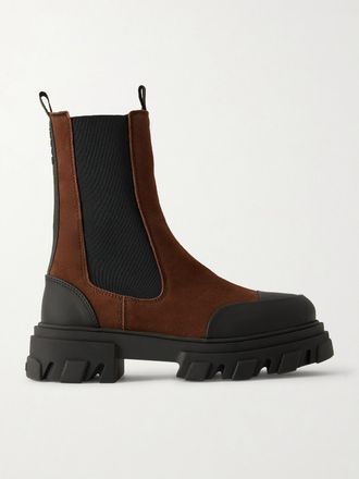 Ganni Bottines Chelsea En Daim Recycl&eacute; &Agrave; Finitions En Caoutchouc - Marron