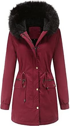 Onsoyours Veste Femme Hiver Rétro Manteaux à Capuche dhiver pour Femmes Trenchcoat Doublé de Fourrure Épaisse Bomber Veste Blouson Femme Hiver Chaud Outwear à M