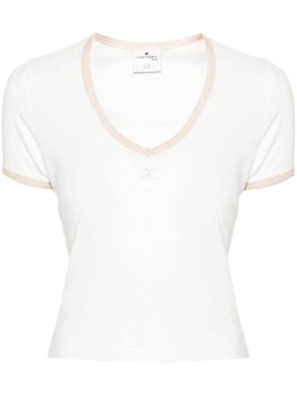 Courrèges t-shirt en coton à logo brodé - Blanc
