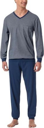 Schiesser Schlafanzug Lang mit Bündchen-Nightwear Set Ensemble de Pijama, Bleu_182194, 56 Hommes