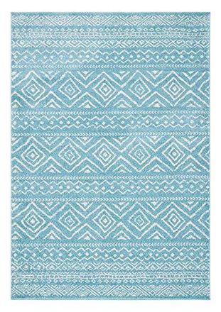 Safavieh Tapis bohème Chic pour Salon, Salle à Manger, Chambre à Coucher - Collection Tulum - Poils Courts - Turquoise et Ivoire - 122 x 183 cm