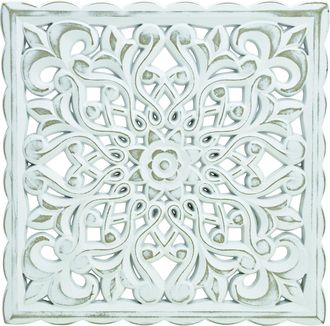 Meinposten Wandornament Holz weiß 38x38 cm Shabby Landhaus Ornament Holzornament Holzbild Wandbild (Modell 2)