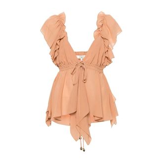 Chlo&eacute; Seidenr&uuml;schen-Top V-Ausschnitt Blush - - Tops - Damen - Rosa - S