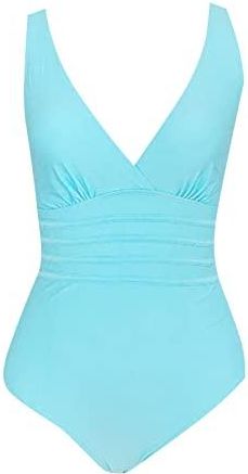 Generic Maillot Transbronzant Maillot De Bain Ventre Plat De Bain Couleur Unie pour Femmes Contr&ocirc;le du Ventre Sexy Robe (Sky Blue, L)
